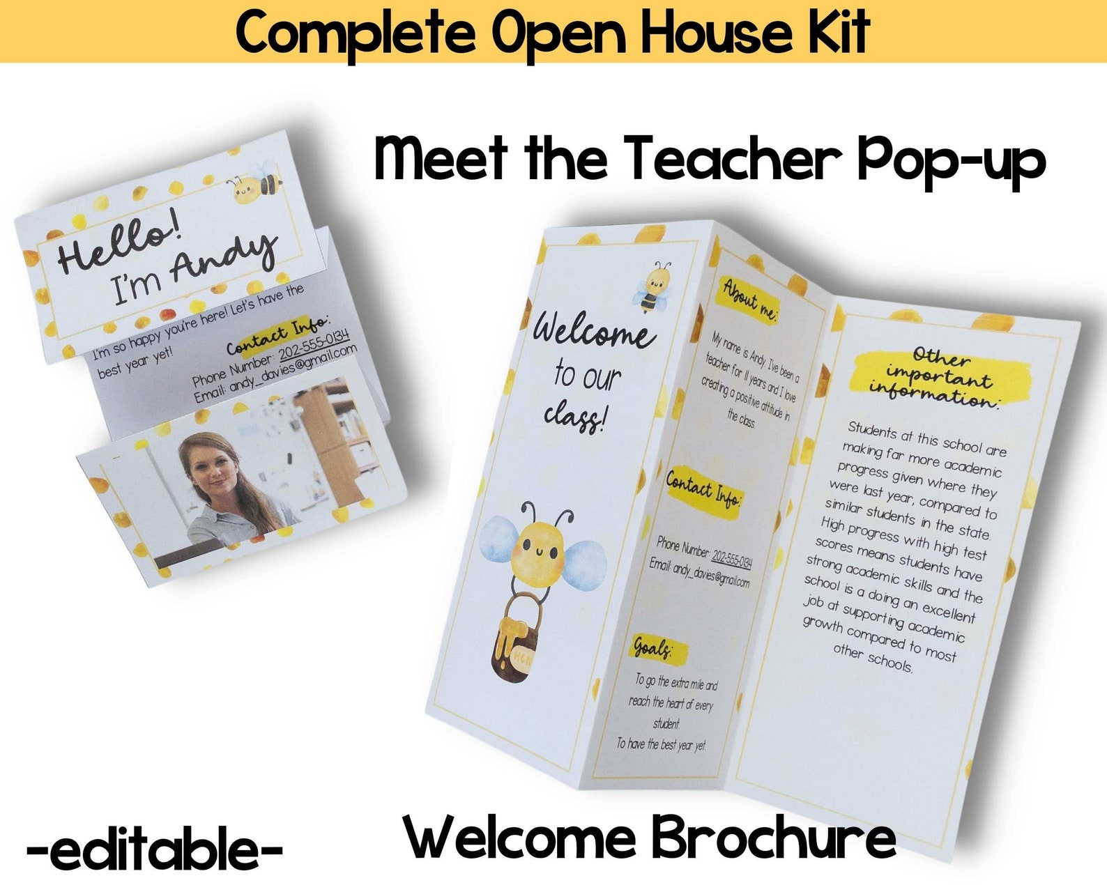 Bee Themed Back to School Kit – Editable Welcome Bulletin Board and ...