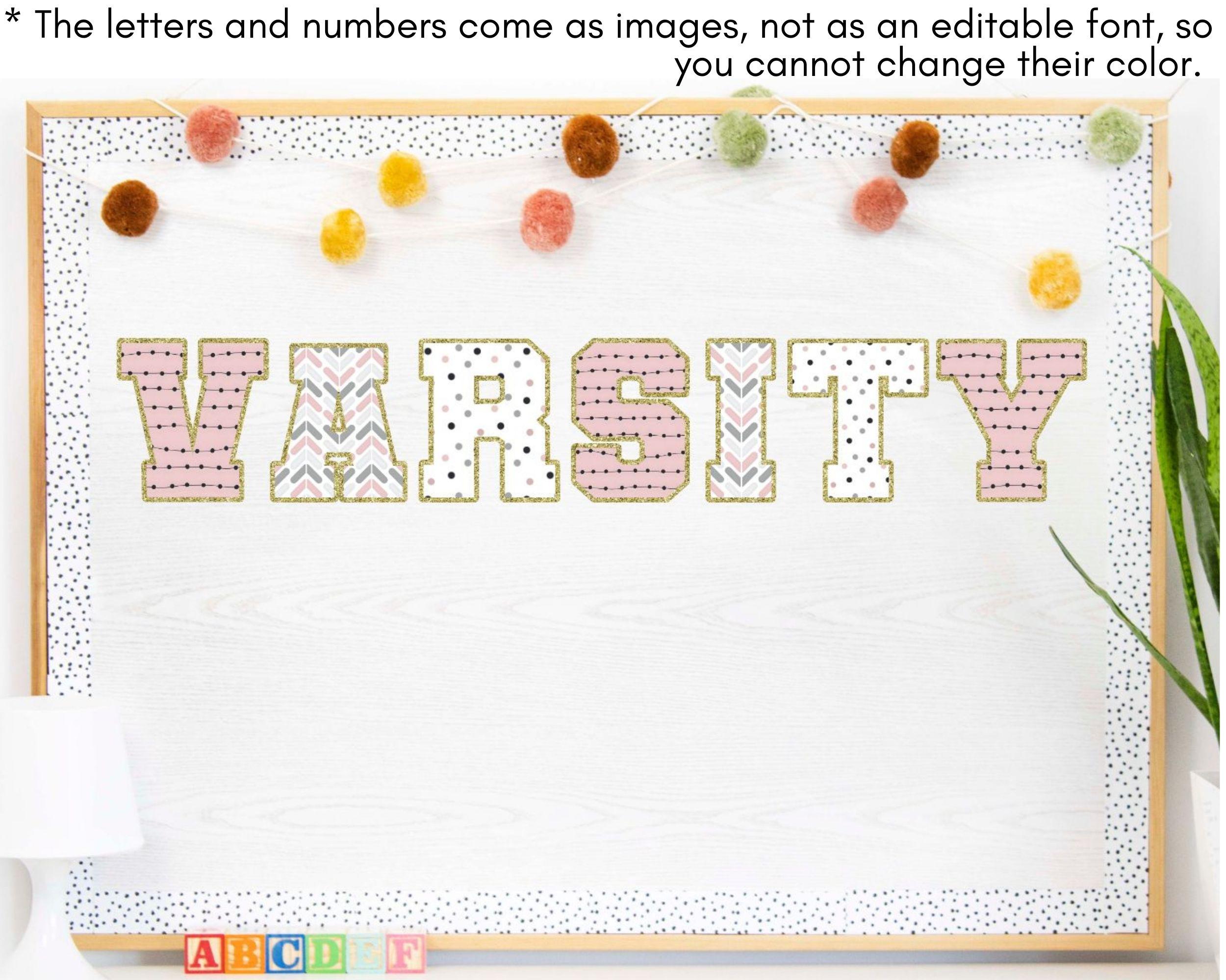 Printable Varsity Letters & Numbers in Modern Neutrals for Bulletin ...