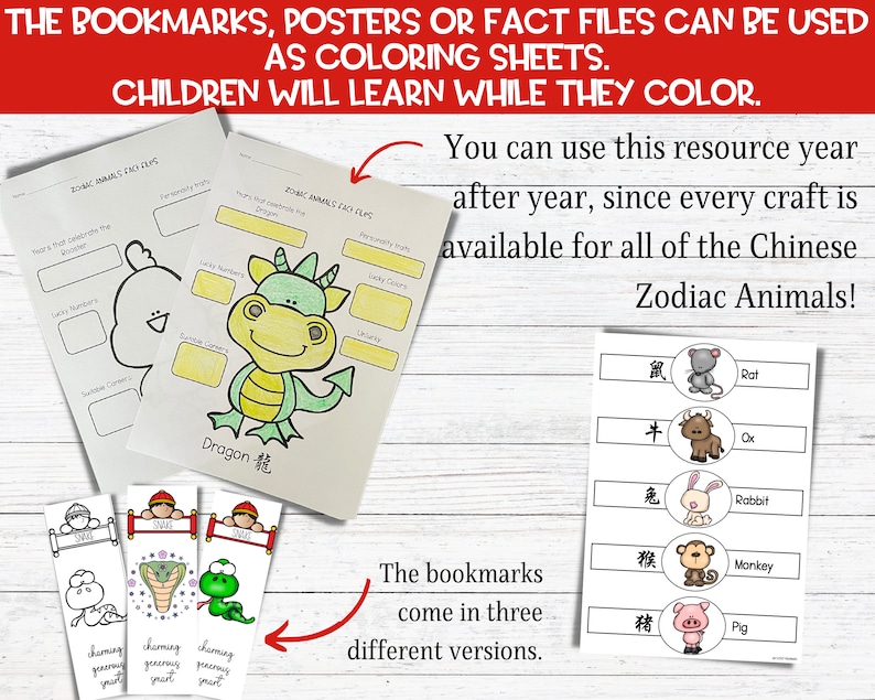 Chinese Zodiac Animals Activity Set Craftivities Posters - Etsy