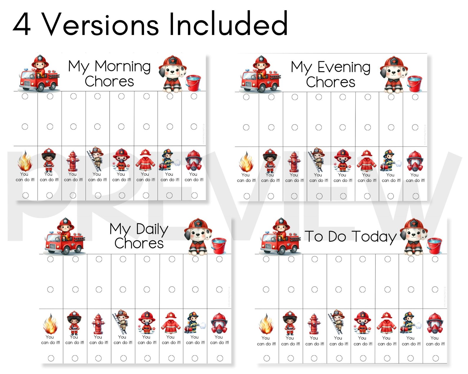 Printable Chore Charts Firefighters Themed, Editable Visual Schedule ...
