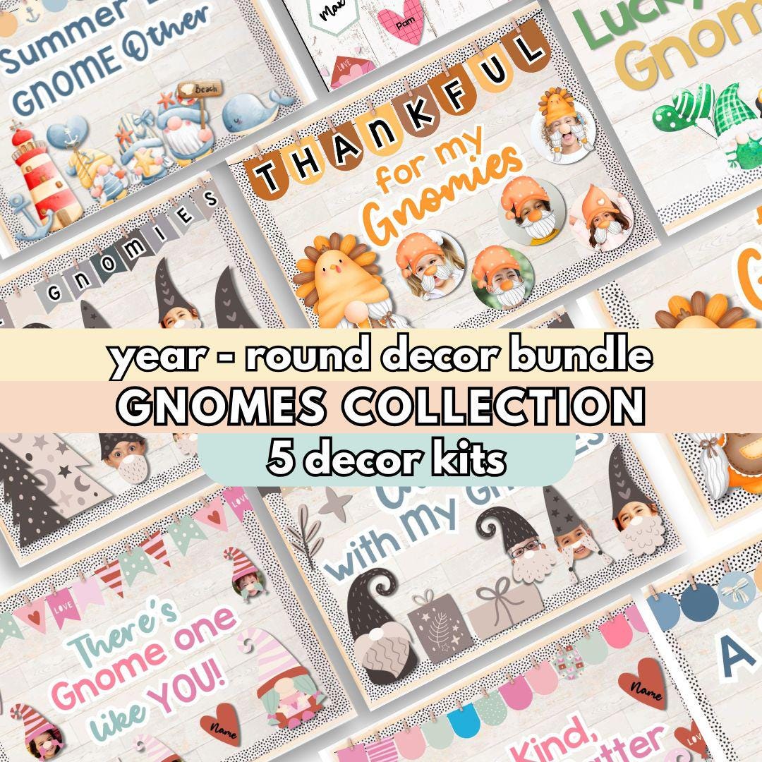 Year-round Editable Gnome Decor Kit Bundle: Classroom Bulletin Boards ...