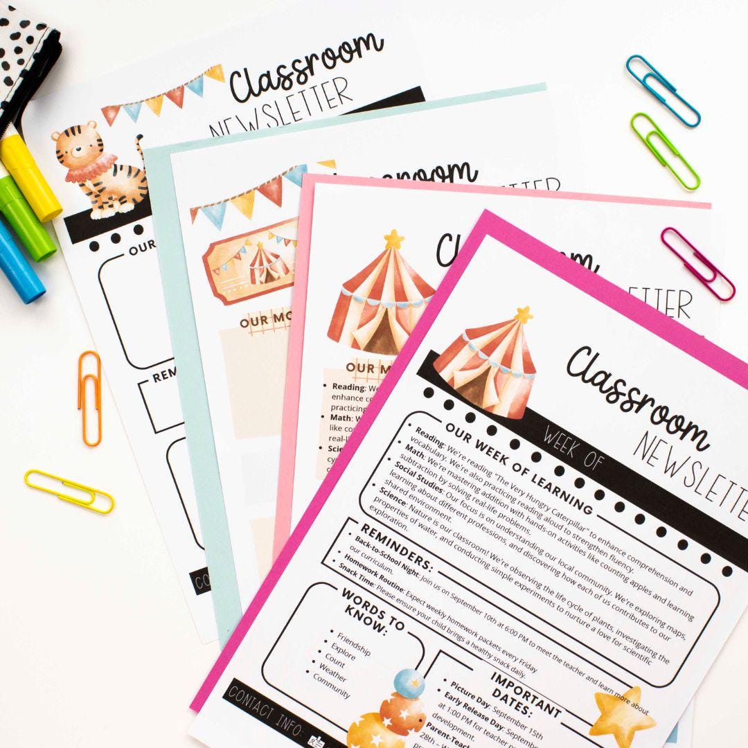 Circus Classroom Newsletter Templates | Editable Weekly Monthly Designs ...