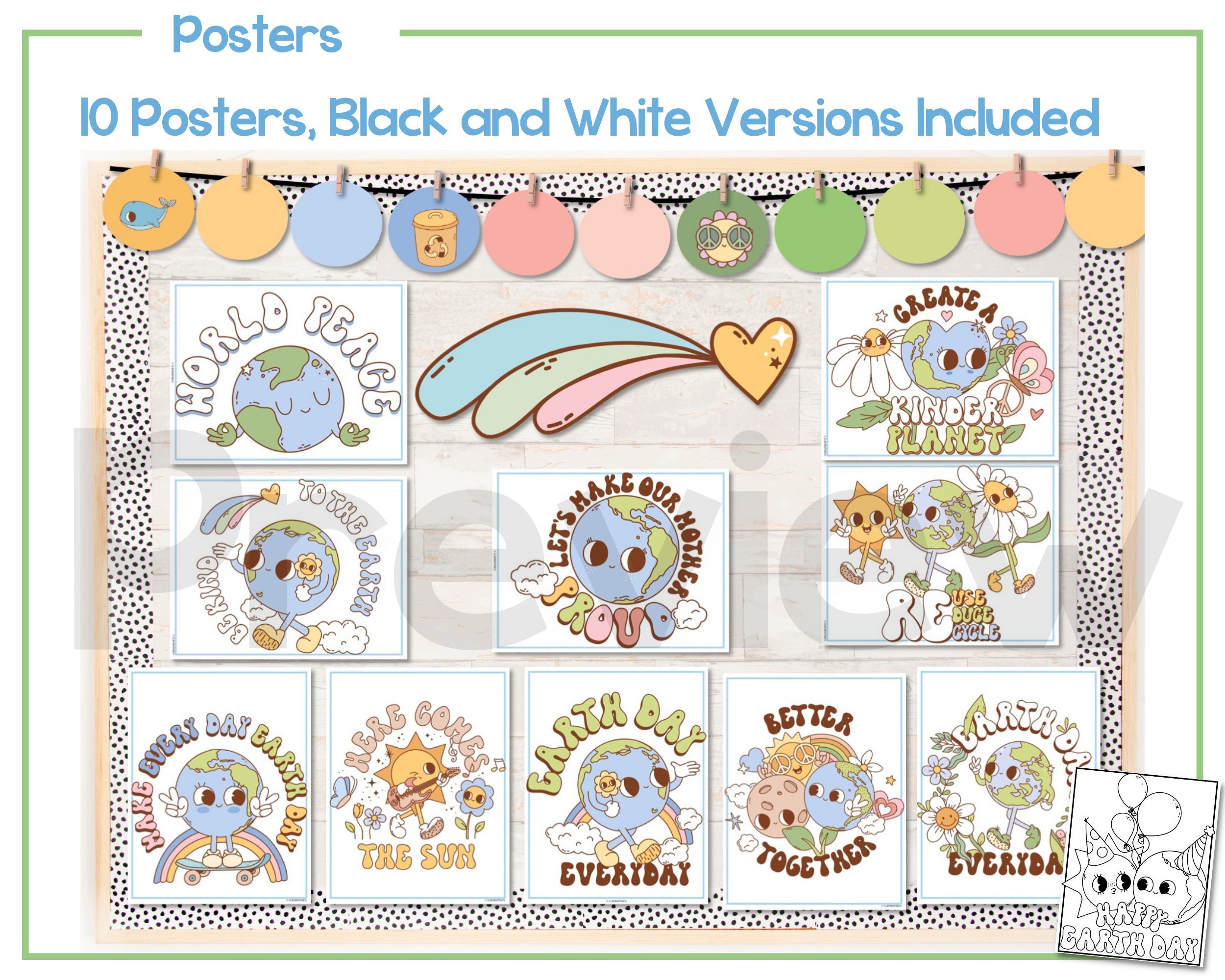 Groovy-retro Earth Day Bulletin Board & Classroom Decor - Etsy