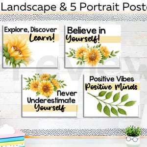 Sunflowers Themed Growth Mindset Posters Motivational Notes, Bulletin ...