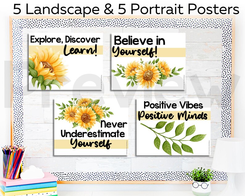 Sunflowers Themed Growth Mindset Posters Motivational Notes, Bulletin ...