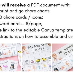 Printable Chore Charts Mermaid Themed, Editable Visual Schedule & Chore ...