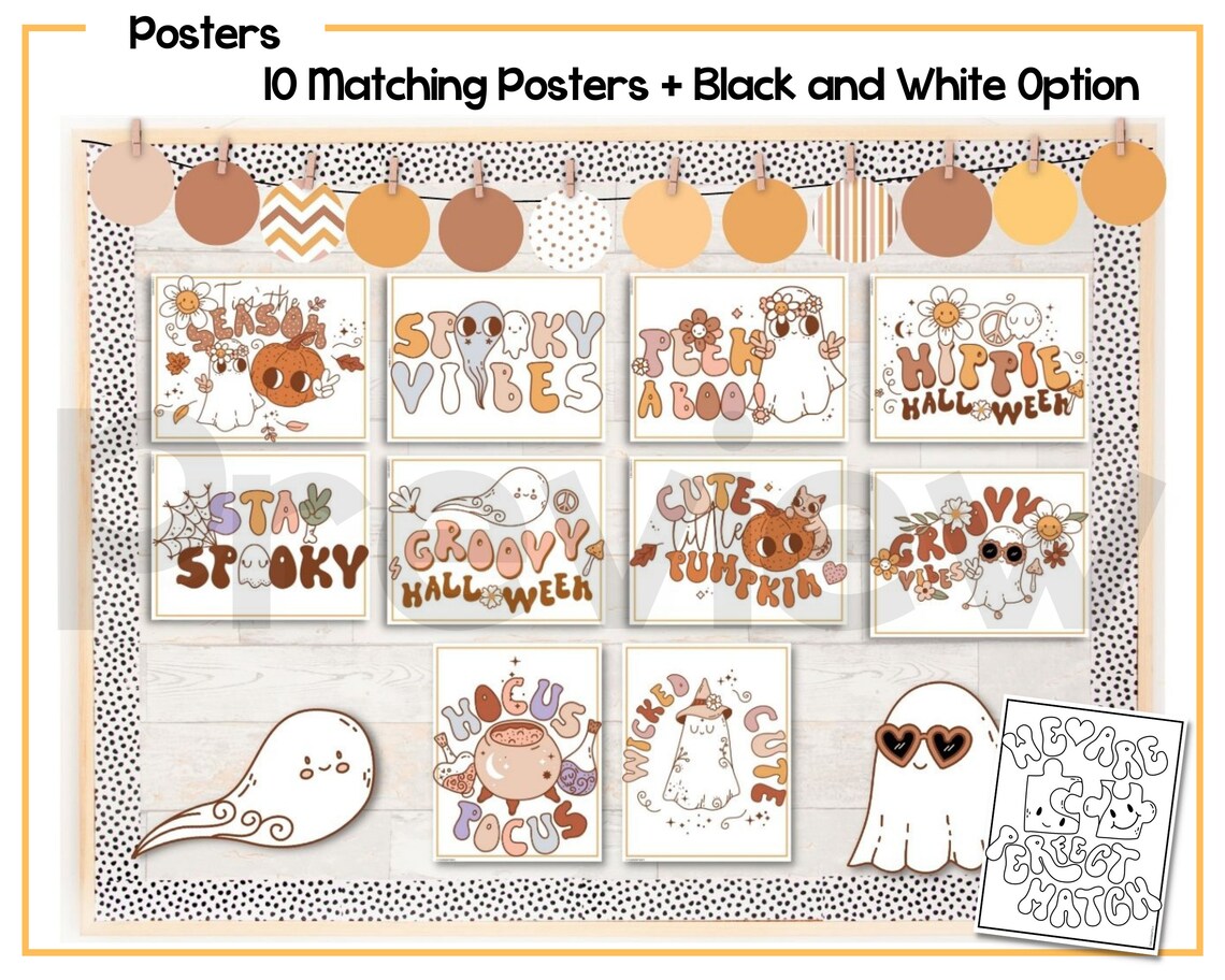 Retro Groovy Halloween Classroom Decor and Bulletin Board Kit - Etsy