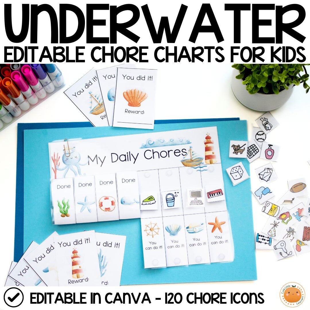 Printable Chore Charts Underwater / Ocean Themed, Editable Visual ...