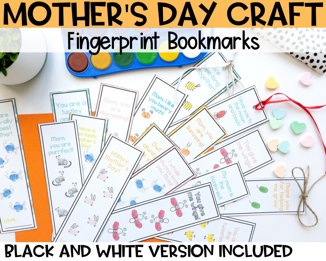 Mother's Day Craft Fingerprint Bookmarks, Print-and-go Templates in ...