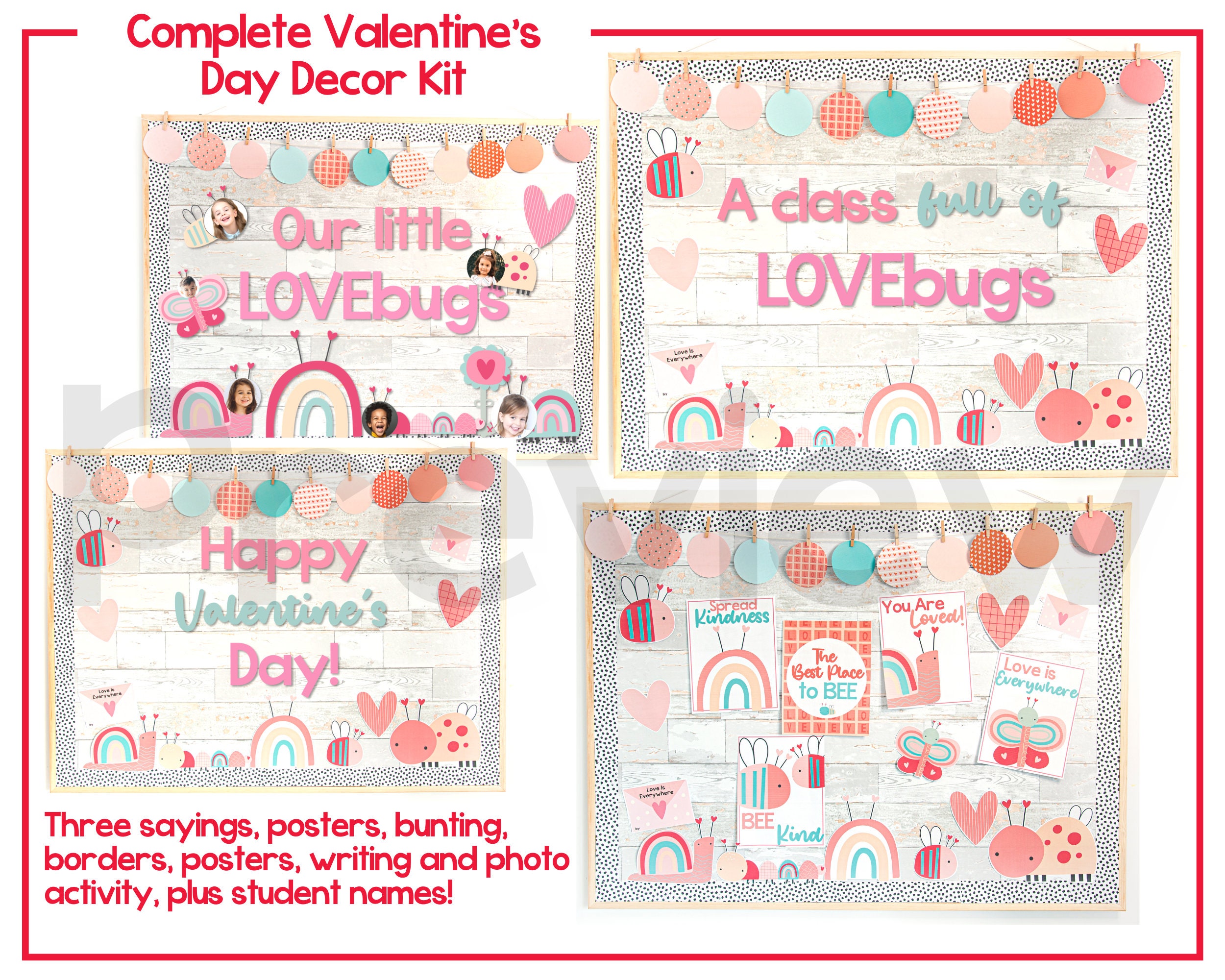Love Bugs Valentine's Day Bulletin Board & Interactive - Etsy
