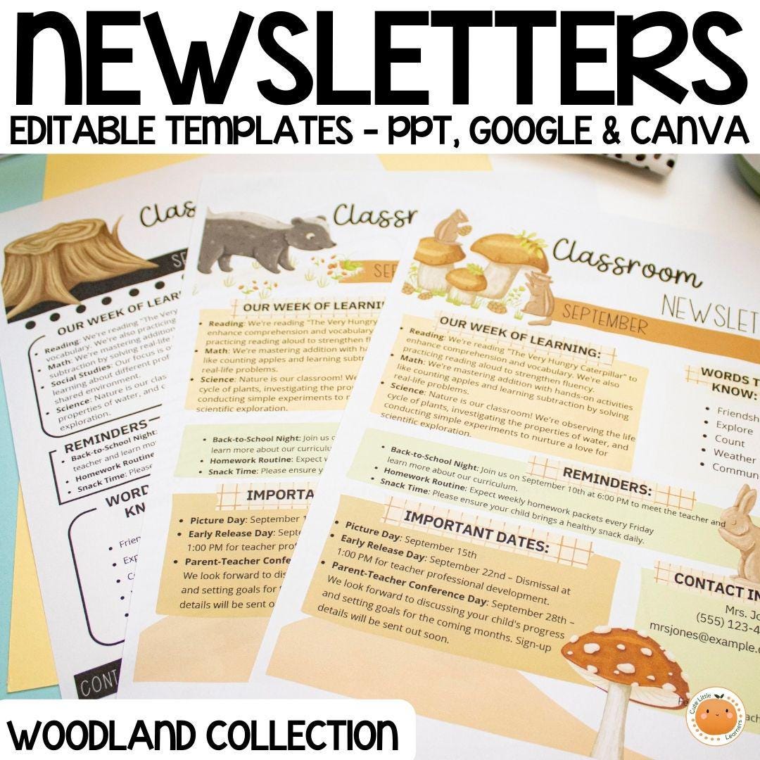 Editable Classroom Newsletter Templates - Woodland Friends Themed ...