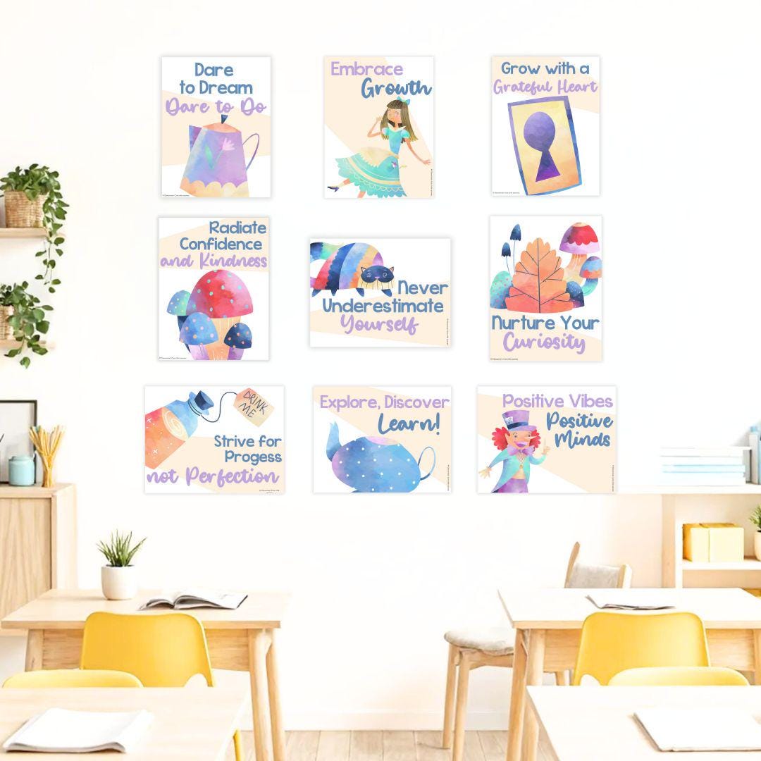 Wonderland SEL & Growth Mindset Posters - Motivational Notes, Social ...