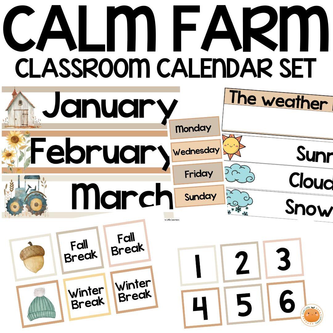 Classroom Calendar Calm Farm Themed Back to School Bulletin Board ...