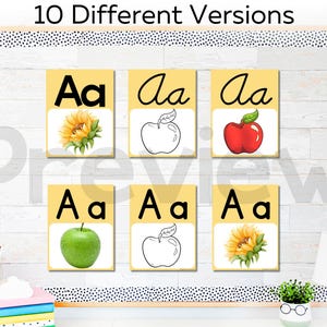 Sunflower Themed Alphabet Posters for Classroom Decor & Bulletin Board ...