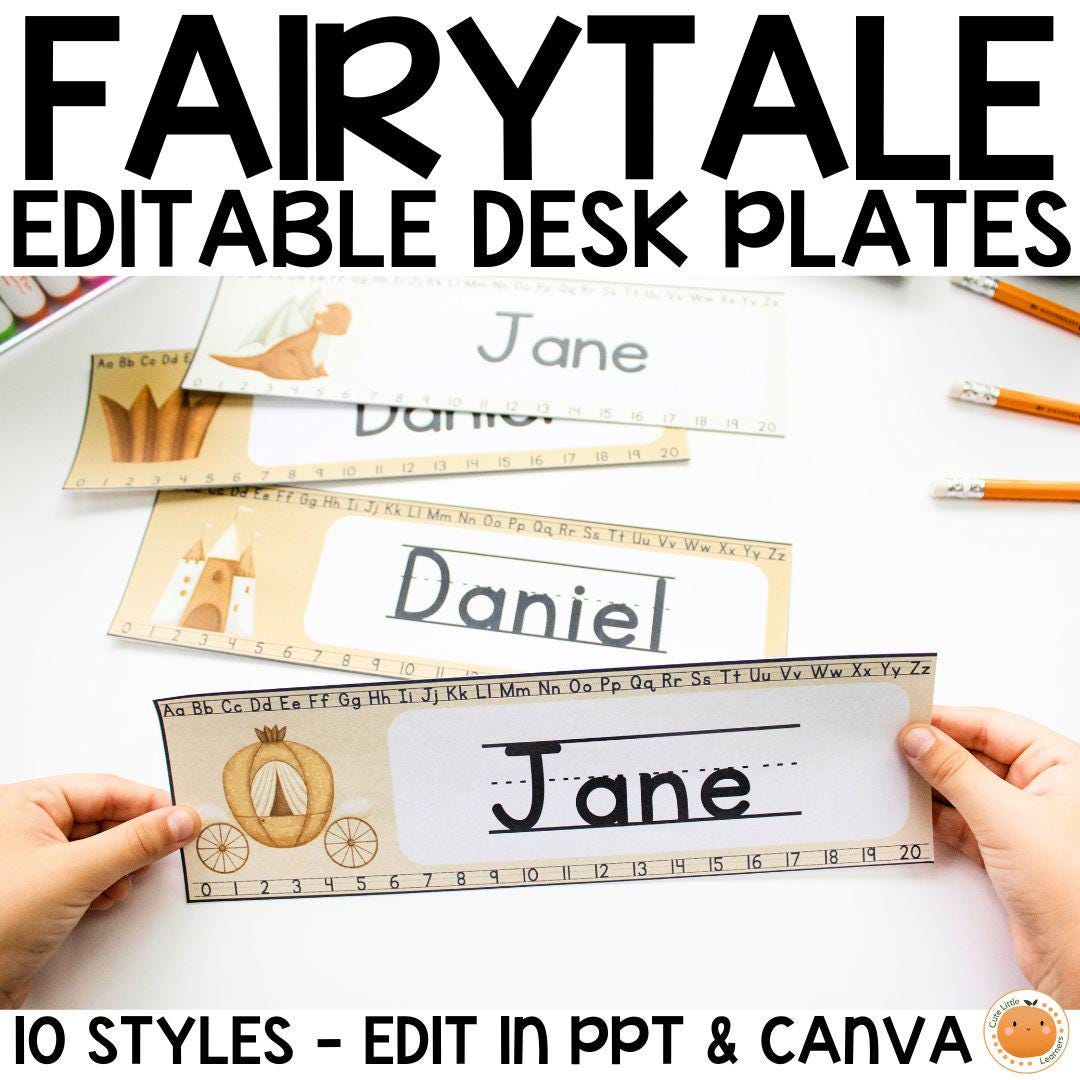 Editable Desk Name Tags With Letters and Numbers Fairytale Kingdom ...