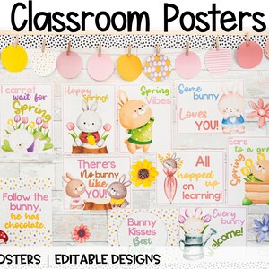 Spring Bunny Classroom Decor Bundle - Easter Bulletin Board, Posters ...