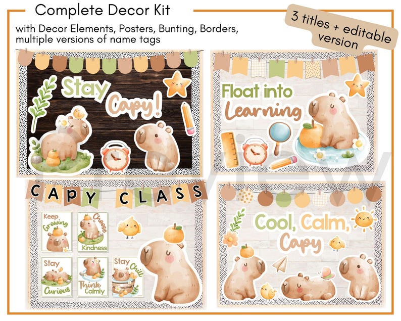 Capybara Classroom Decor Kit | Editable Bulletin Board Set With Posters ...