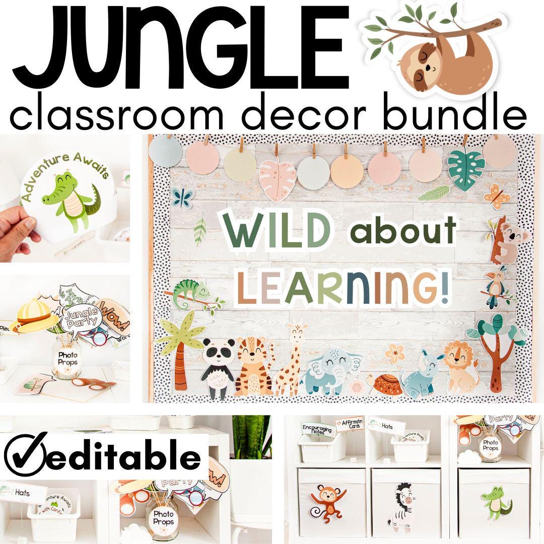 Jungle Classroom Decor Bundle | Editable Pastel Safari Theme Classroom ...