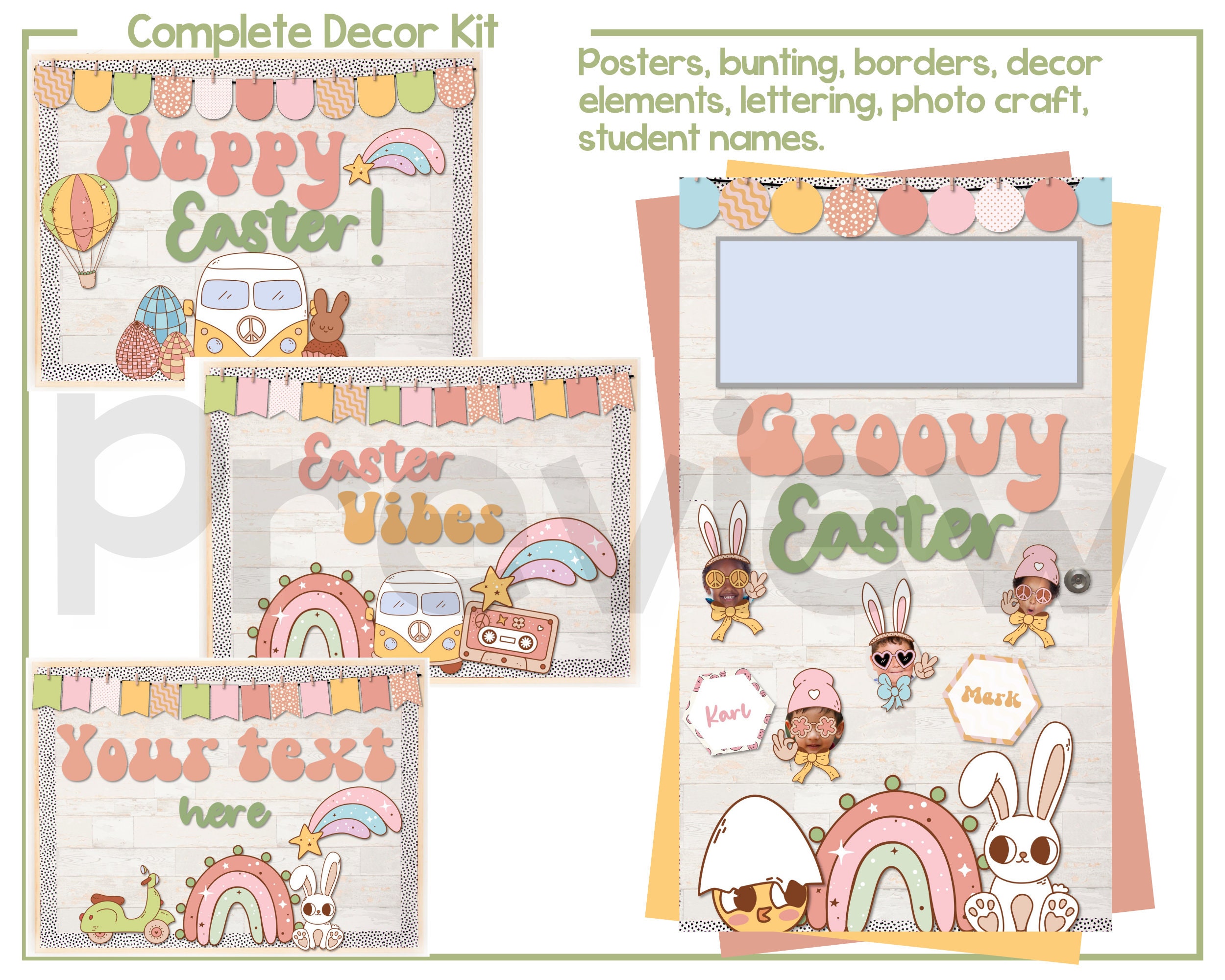 Retro Easter Bulletin Board & Interactive Classroom Decor Editable ...