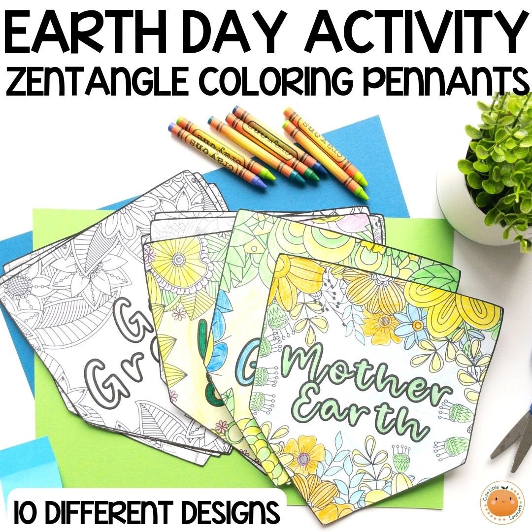Earth Day Coloring Activity Coloring Quotes and Zentangle Bunting for ...