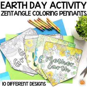 Earth Day Coloring Activity Coloring Quotes and Zentangle Bunting for ...