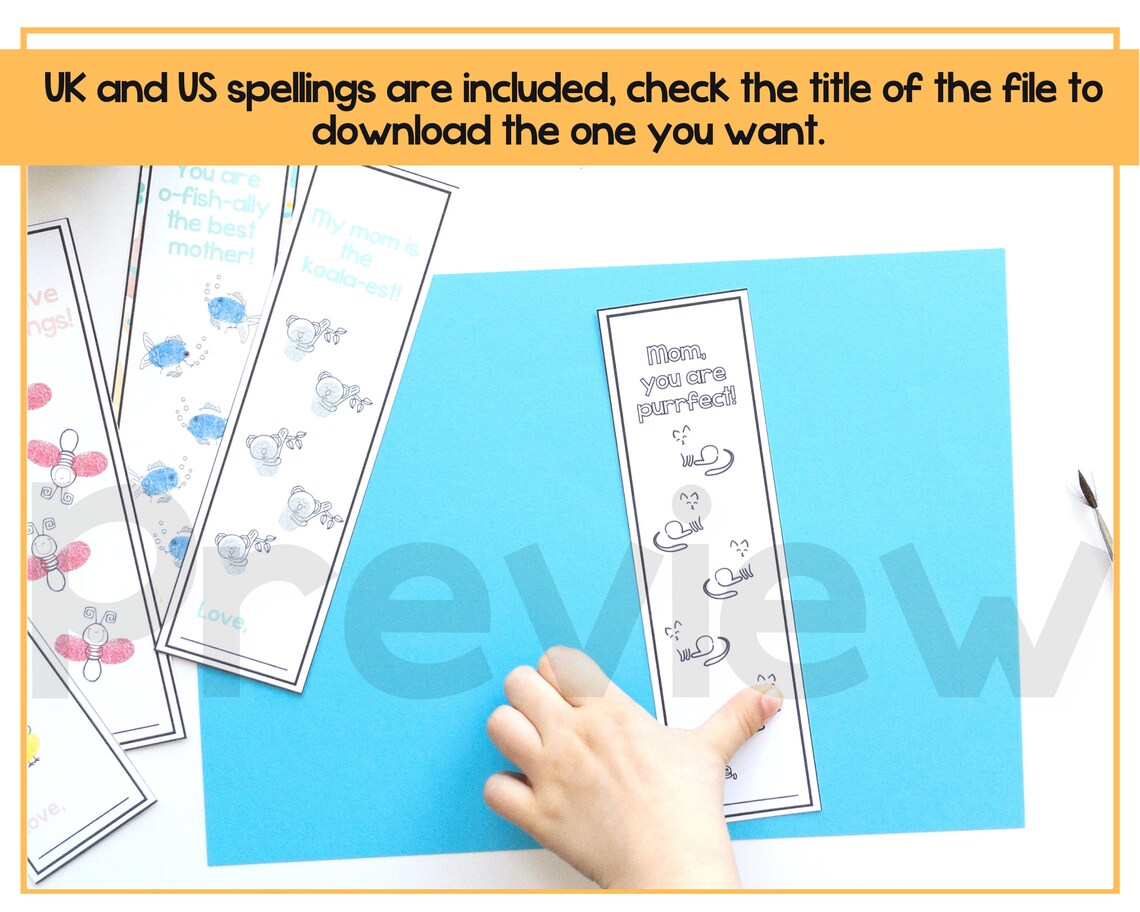 Mother's Day Craft Fingerprint Bookmarks, Print-and-go Templates in ...