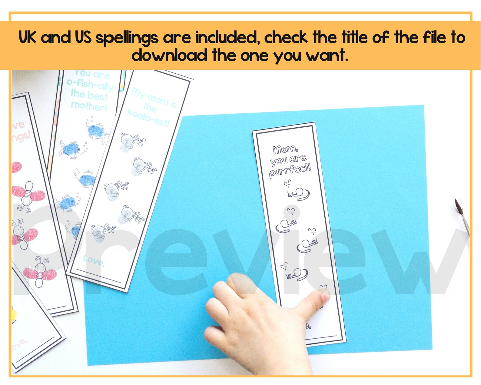 Mother's Day Craft Fingerprint Bookmarks, Print-and-go Templates in ...