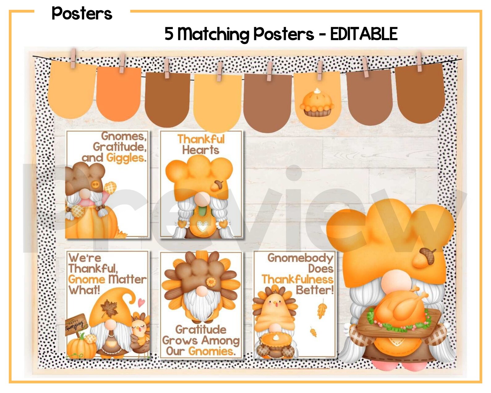 Thanksgiving Fun Gnome Bulletin Board & Classroom Decor Editable ...