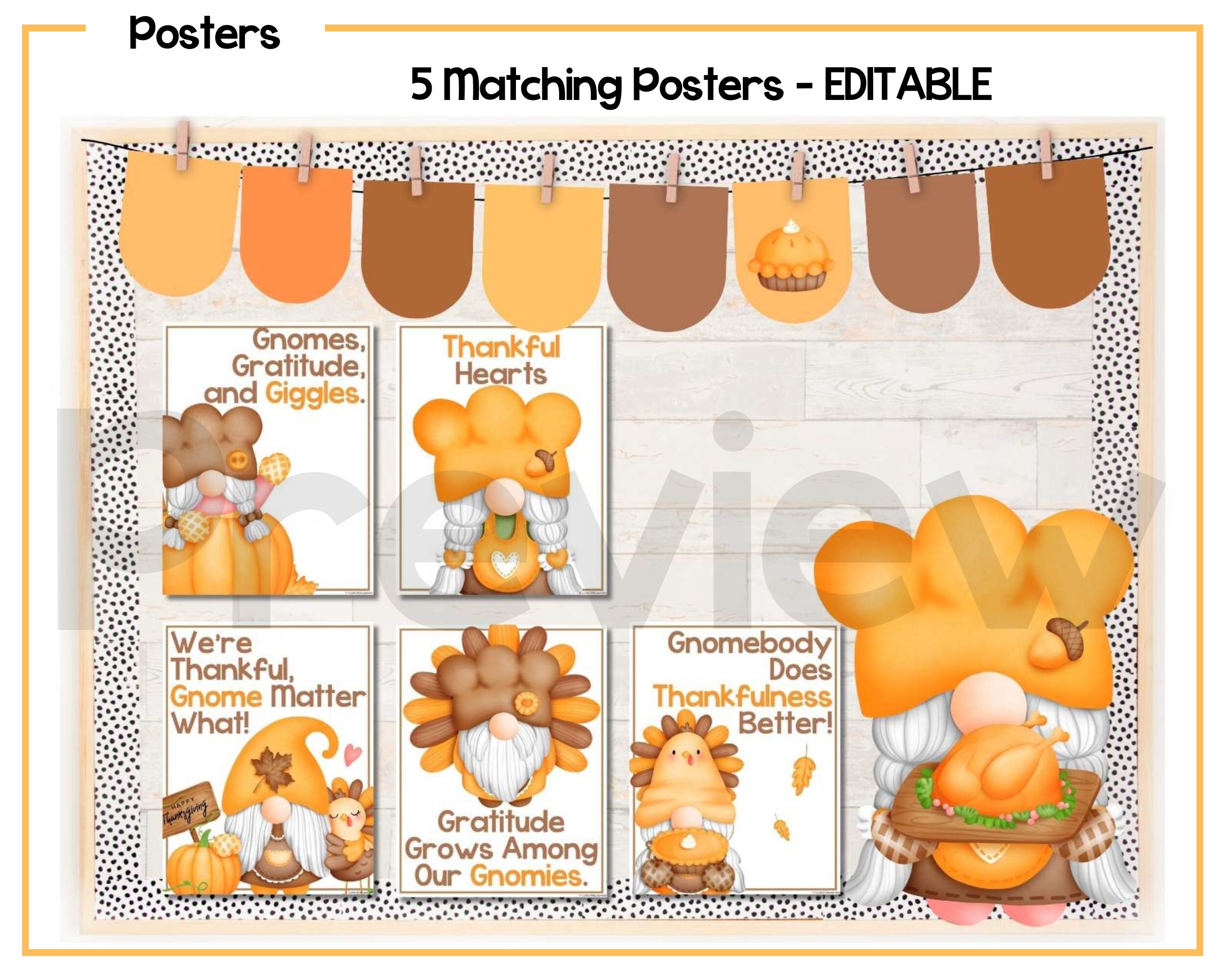 Thanksgiving Fun Gnome Bulletin Board & Classroom Decor Editable ...