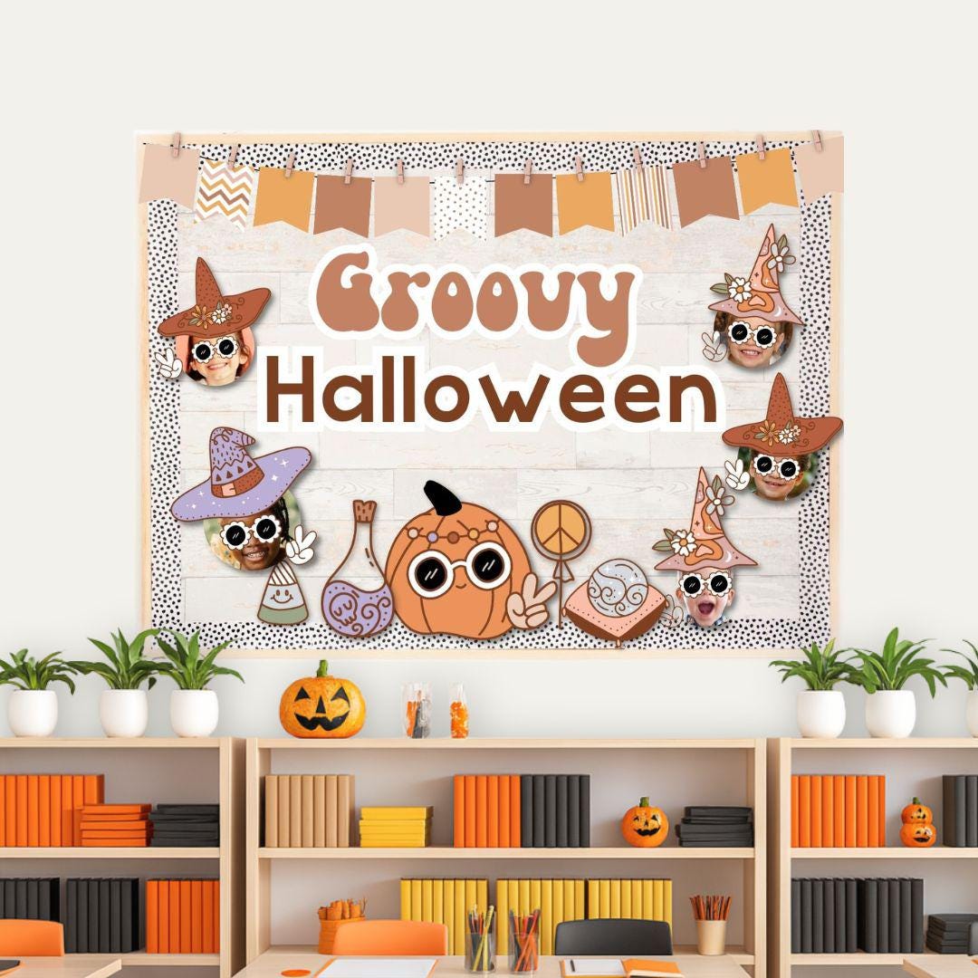 Retro Groovy Halloween Classroom Decor and Bulletin Board Kit ...