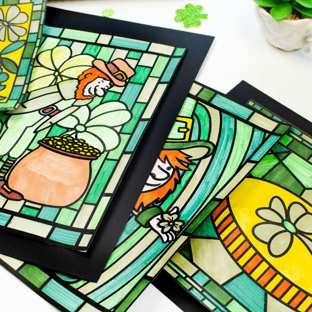Patrick's Day Stained Glass Coloring Pages, Print and Go Art Project or ...