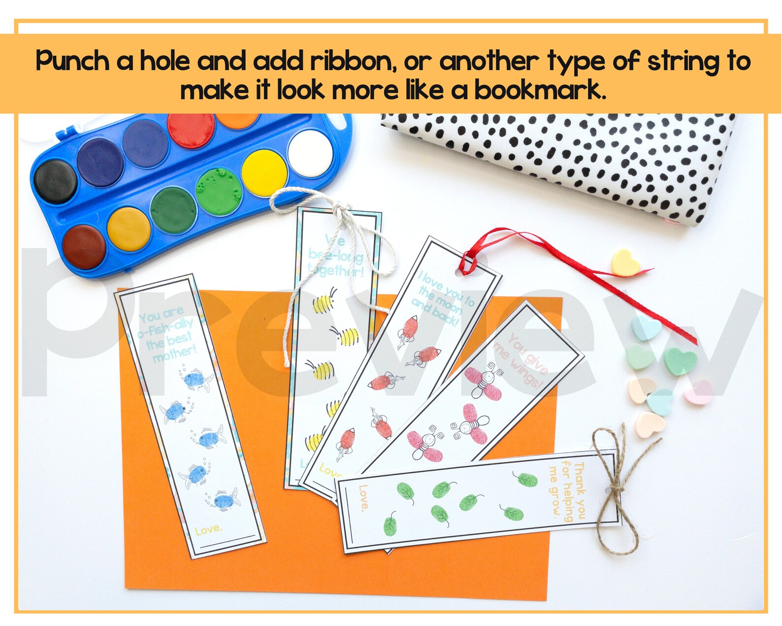 Mother's Day Craft Fingerprint Bookmarks, Print-and-go Templates in ...