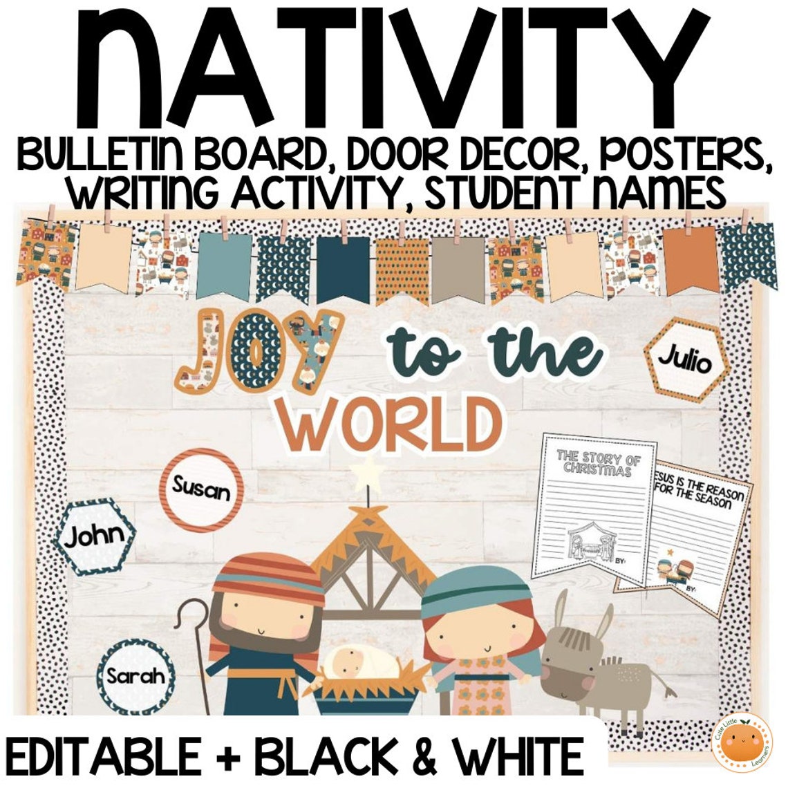Nativity Bulletin Board & Classroom Decor Kit Editable Versions ...