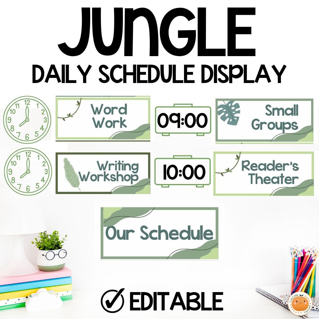 Classroom Schedule Display Set - Jungle Safari, Printable Classroom ...