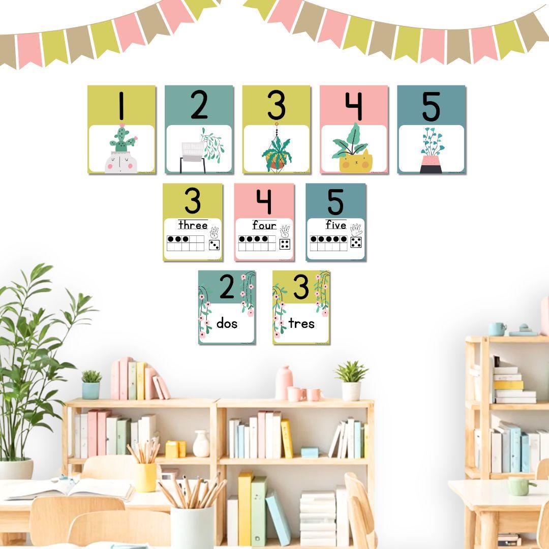 Urban Garden Themed Number Posters for Classroom Decor, Spanish Version ...