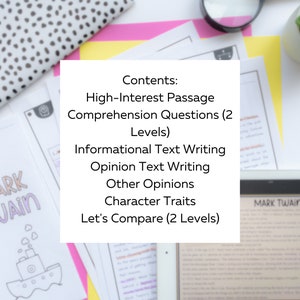 Mark Twain Printable Biography Pack, Reading Comprehension, Quote ...