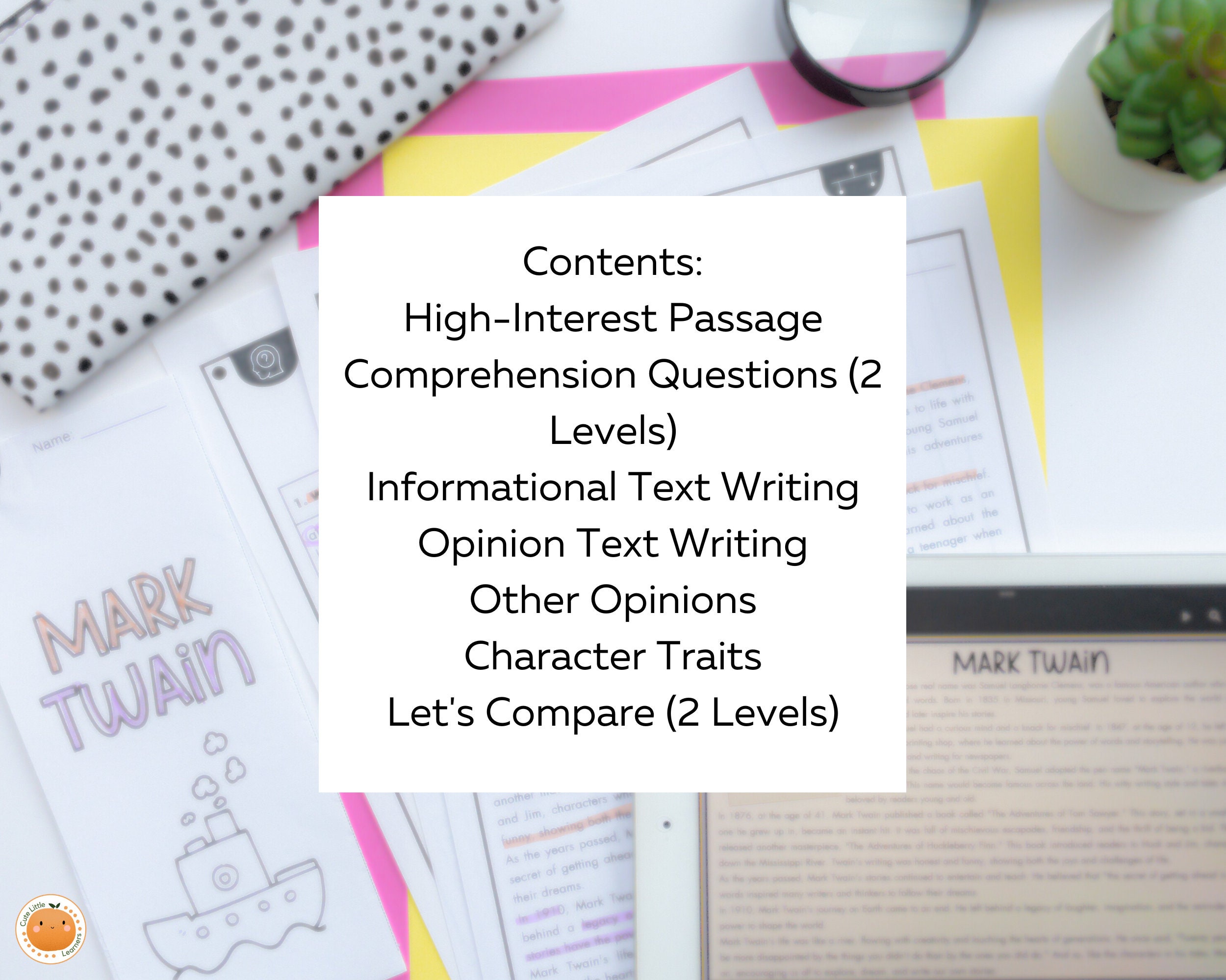 Mark Twain Printable Biography Pack, Reading Comprehension, Quote ...