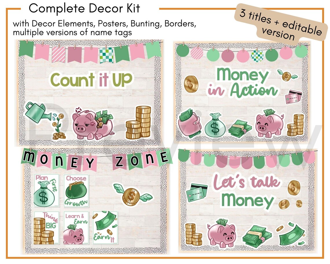 Money Classroom Decor Kit, Editable Posters, Bunting, Name Tags - Etsy