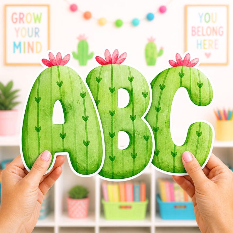 Cactus Letters and Numbers | Editable Bulletin Board and Door Titles ...