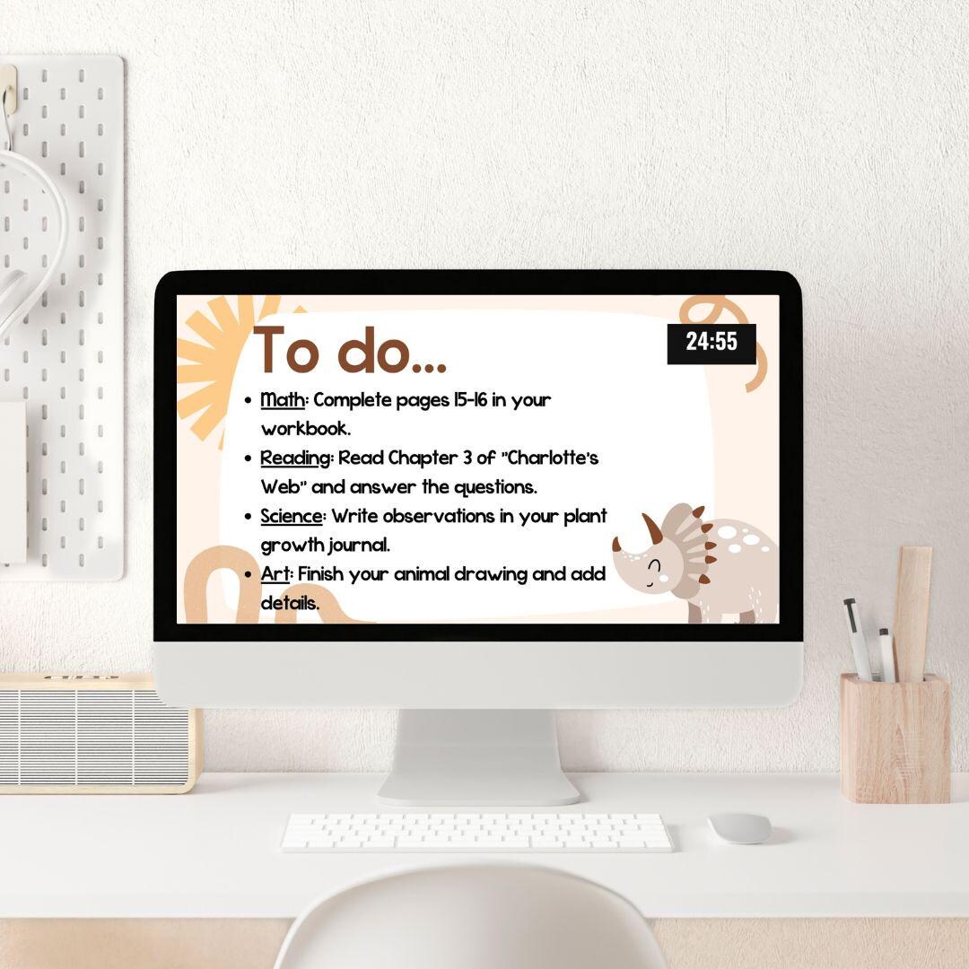 Boho Dinosaurs Daily Classroom Slides | Editable Template With Timers ...