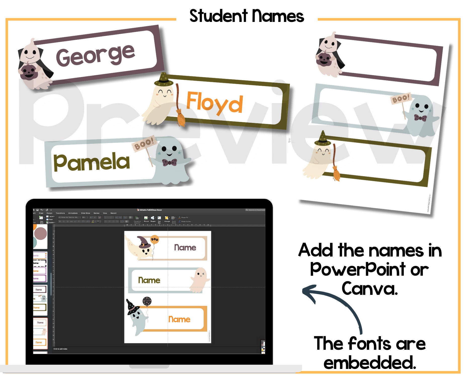 Halloween Ghost Bulletin Board & Classroom Decor Editable Versions ...