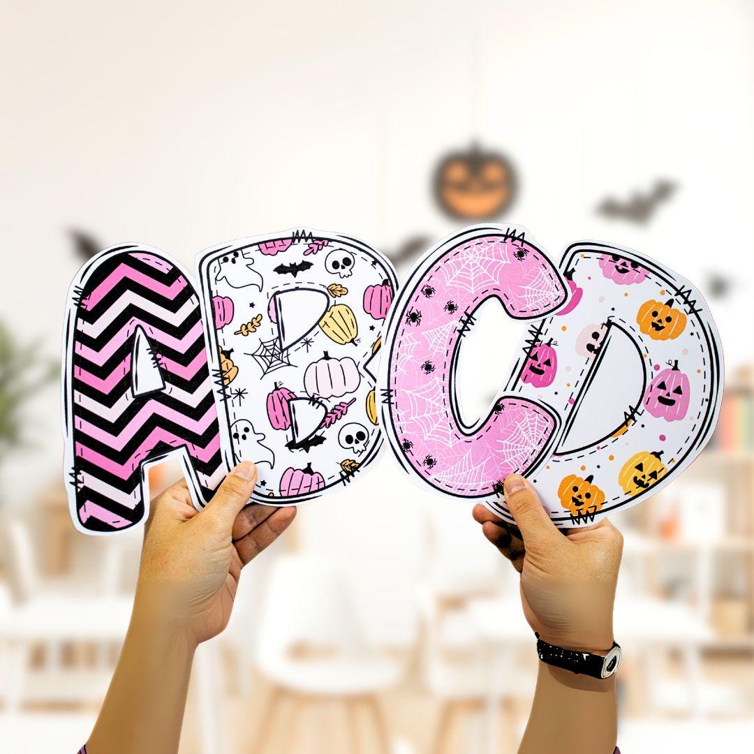 Pink Halloween Letters and Numbers for Bulletin Board / Classroom Decor ...