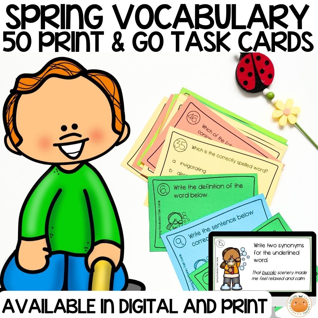 Spring Vocabulary Task Cards Definitions, Synonyms, Antonyms Spring ...