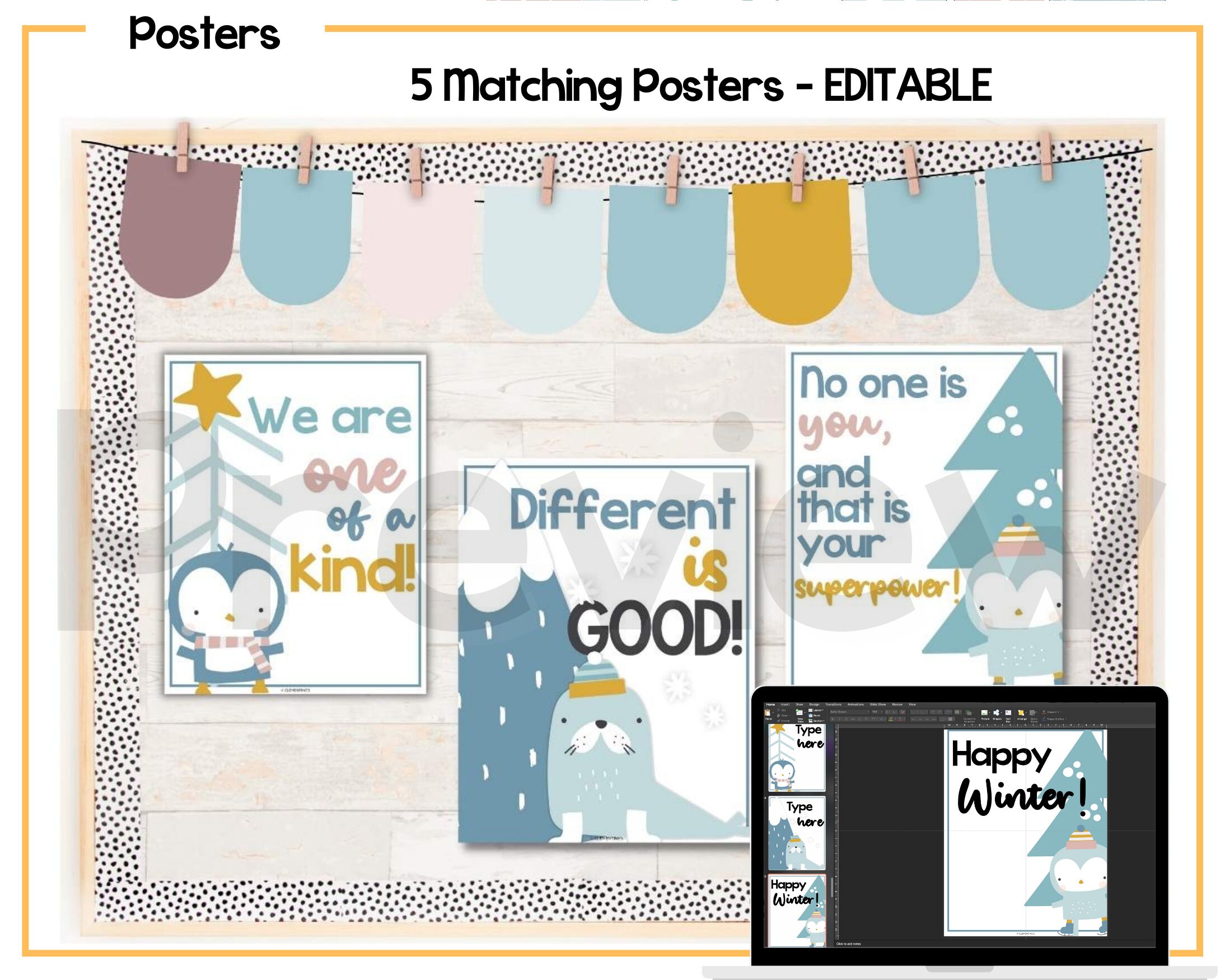 Snowflake Winter Bulletin Board & Classroom Decor Kit Editable Being ...