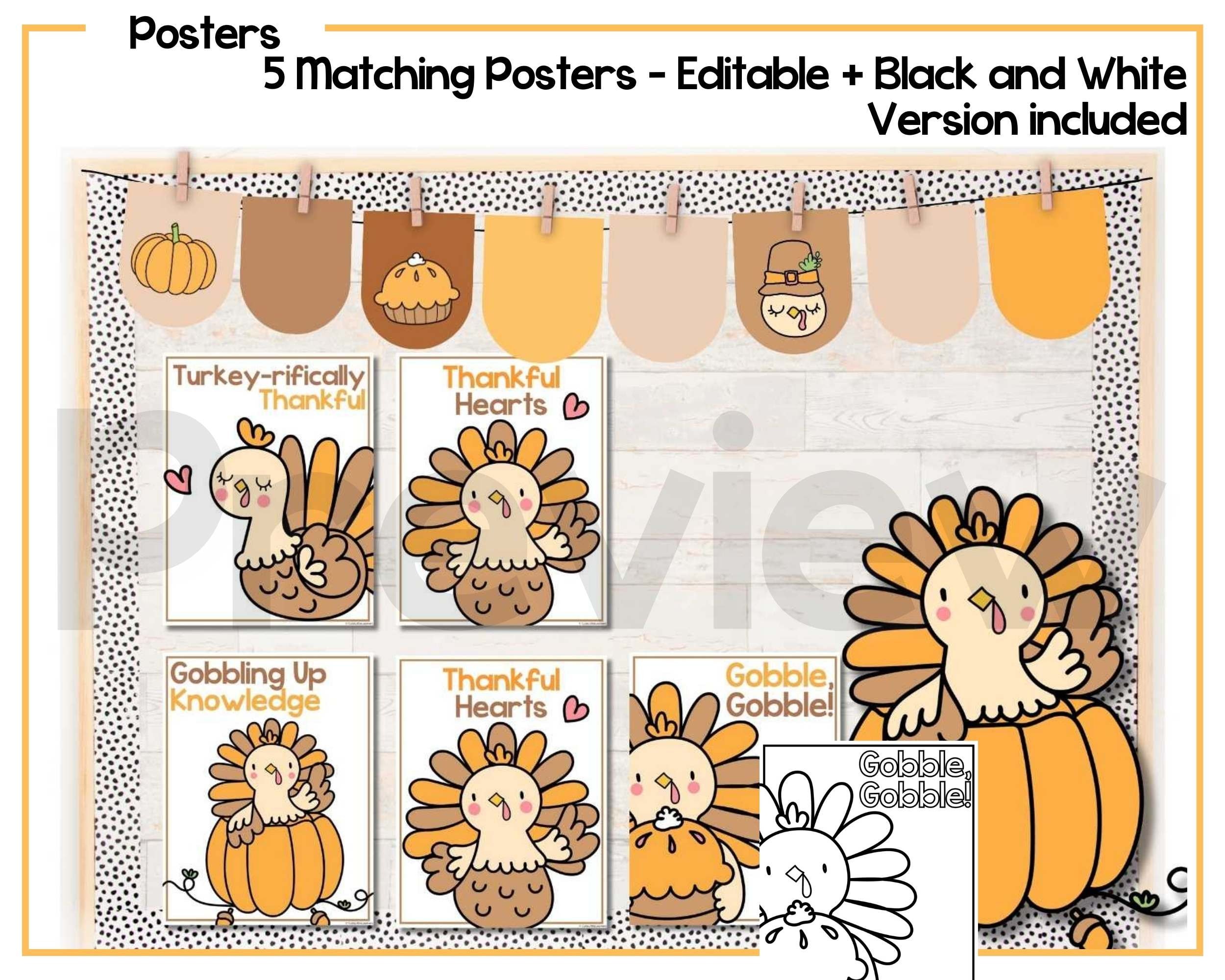 Thanksgiving Little Turkeys Bulletin Board, Printable Classroom Kit ...