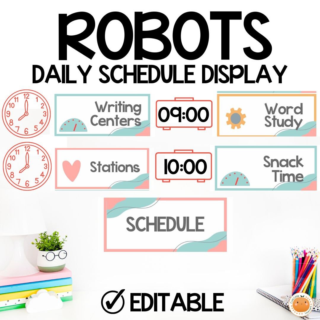 Classroom Schedule Display Set Robots and AI Themed, Printable ...