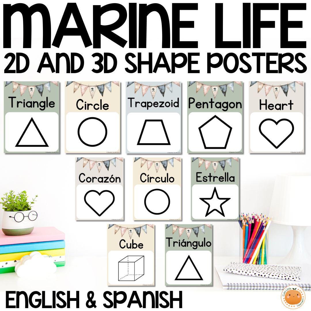 Marine Life Themed 2D & 3D Shape Posters for Classroom Decor and ...