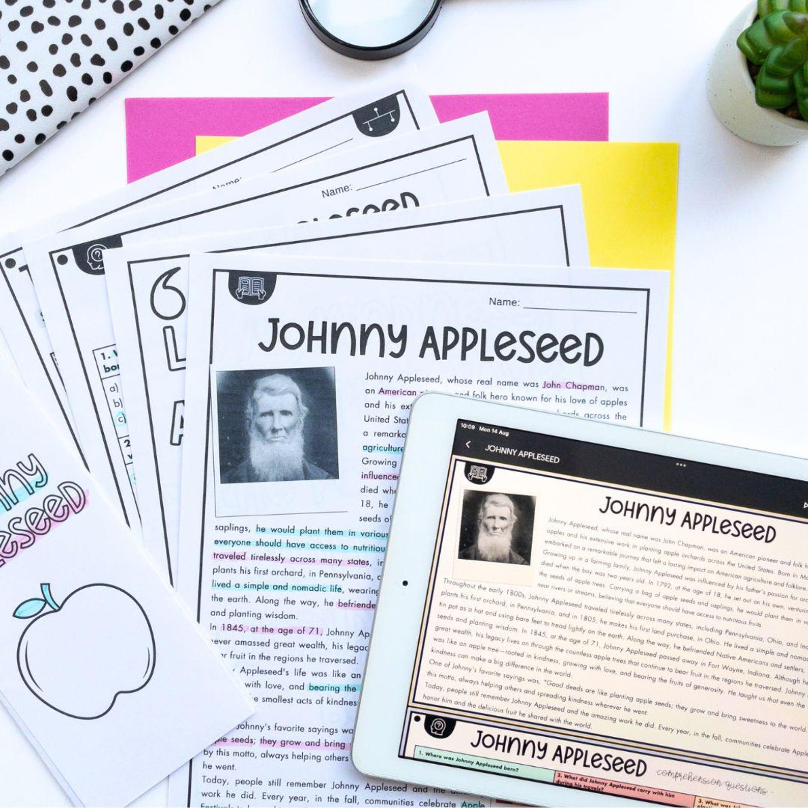 Johnny Appleseed Biography Pack – Printable Reading Comprehension ...