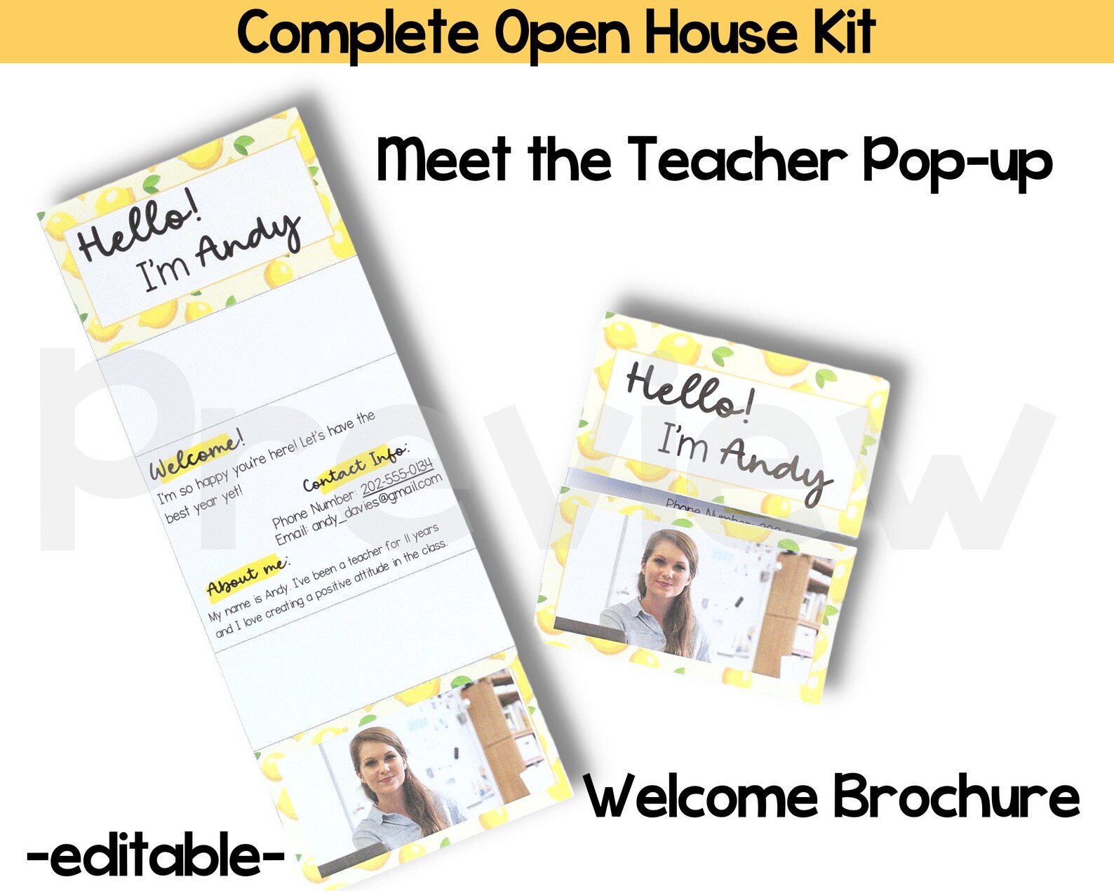 Back to School Bulletin Board Decor and Open House Kit Editable Door ...