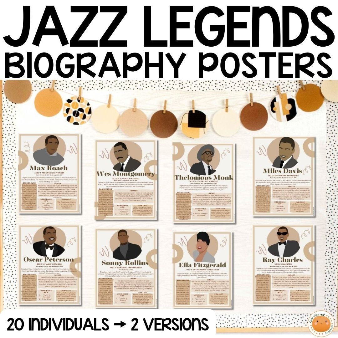 Jazz Musicians Biography Posters for Bulletin Board, Jazz Musicians ...